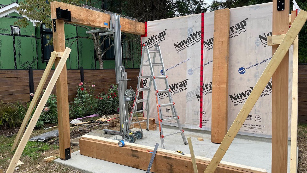 Summerwood Sanara Pool Pavilion || Beam Install with Material Lift DIY ...