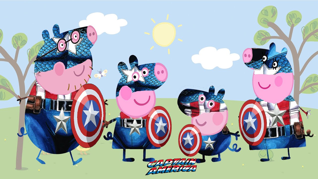 Peppa Pig Family superhero familia de superhéroes Captain America ...