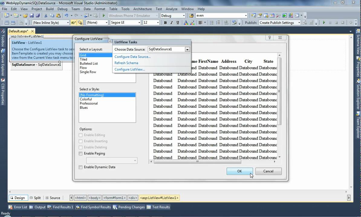 Change the connection string dynamically for SQLDataSource during run time - YouTube