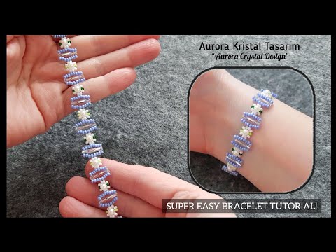 İnci ve boru boncuklu bileklik yapımı. Super easy beaded bracelet making with bugle and pearl beads.