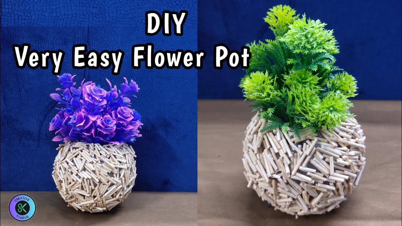 How To Make Wooden Stick Flower Vase // homemade flower pot // Flower ...