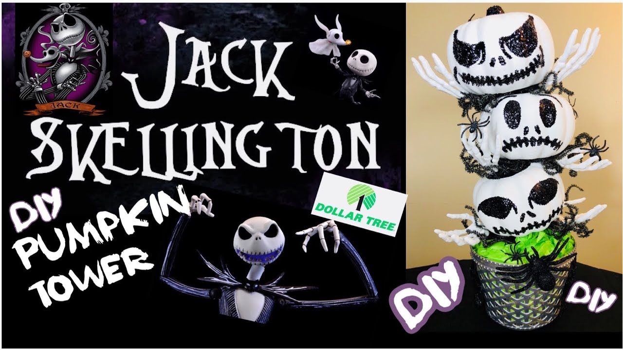 Dollar Tree DIY Halloween Jack Skellington Pumpkin Tower 2018 - YouTube