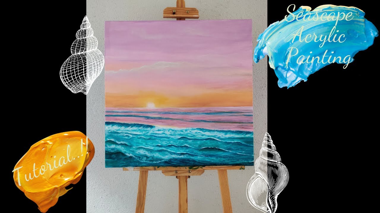 Seascape Painting tutorial for beginners.| Sunset painting| Beach ...