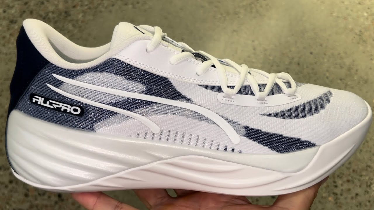Puma All Pro Nitro Team White Navy Blue Basketball Shoes - YouTube
