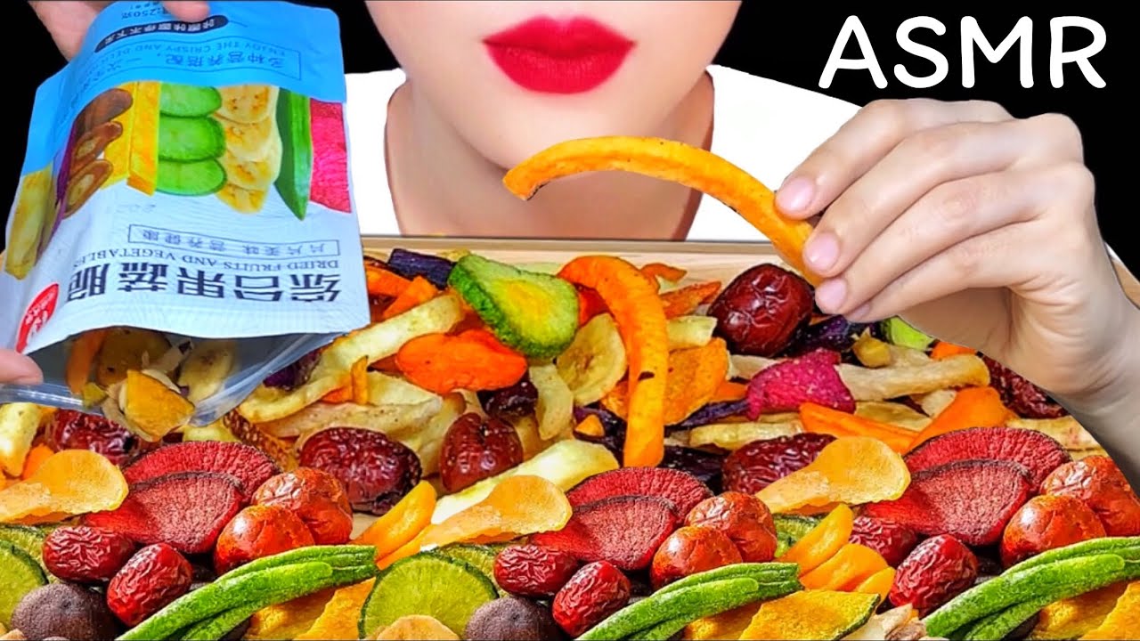 ASMR CRUNCHY FRUIT AND VEGETABLE SNACKS (EATING SOUND) ผักผลไม้อบกรอบ ...