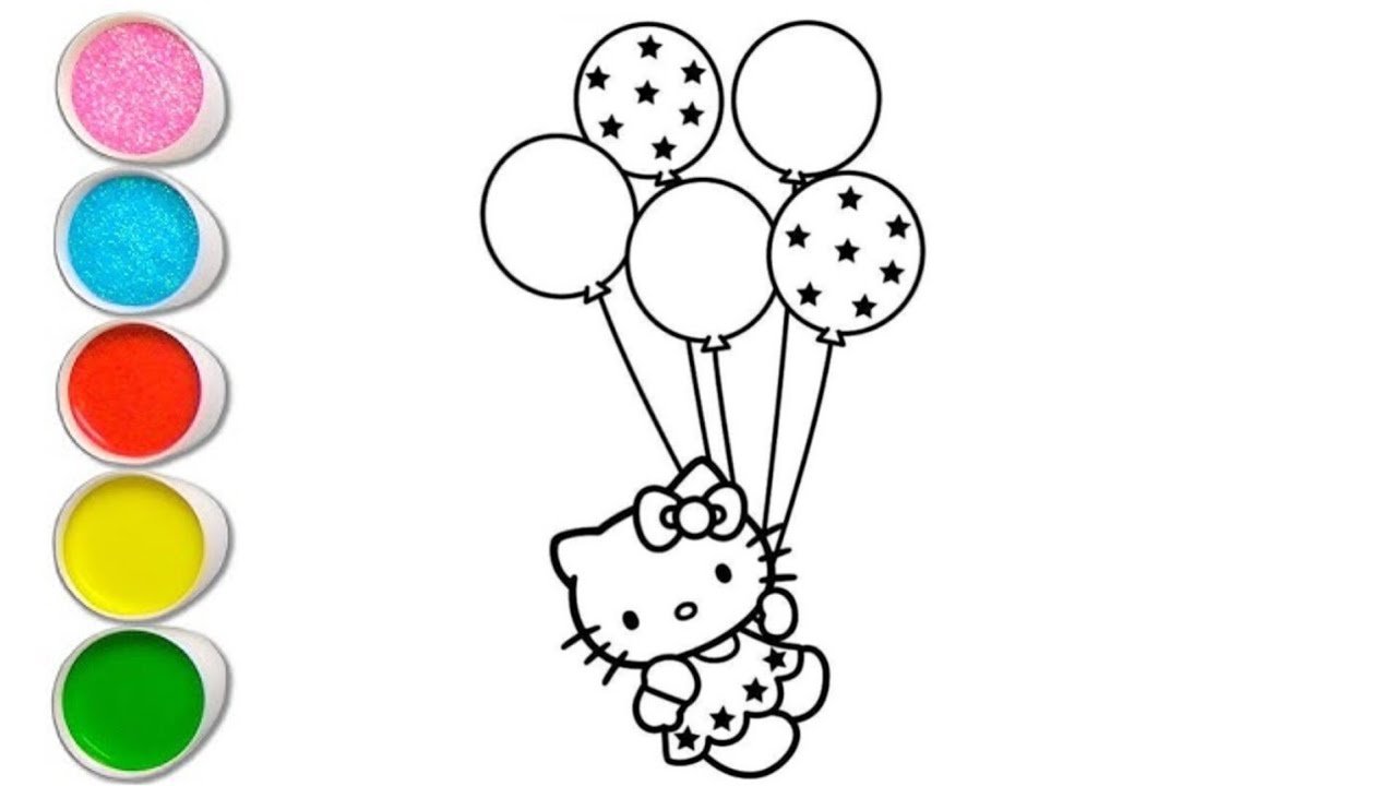 hello kitty with balloon🎈 drawing and coloring for kids toddlers ...
