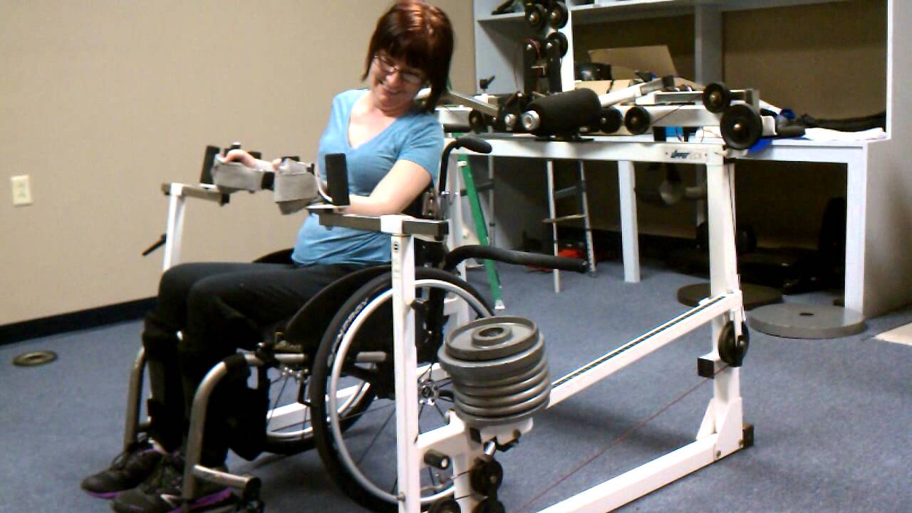 Lauren M. - 65lb Uppertone Chest Press - YouTube