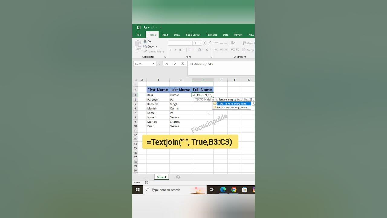 Join Name Smart 😎work In Excel Tips And Tricks Exceltips Tutorial Focusinguide Shorts Youtube