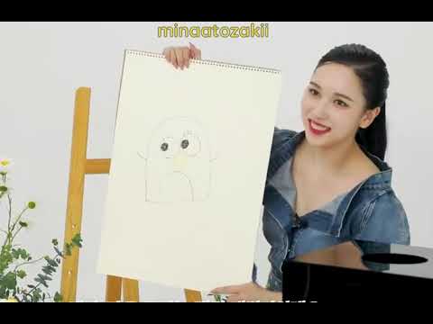 MINA happily drawing her iconic penguin character - YouTube
