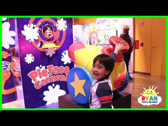 Ryan plays Giant Pie Face Cannon with Chow Crown, Nerf Toys, Play Doh ...