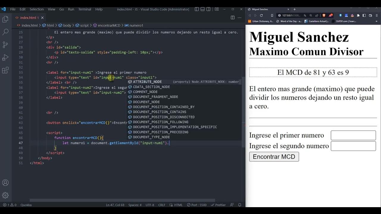 Programa que encuentra el maximo comun divisor en javascript - YouTube