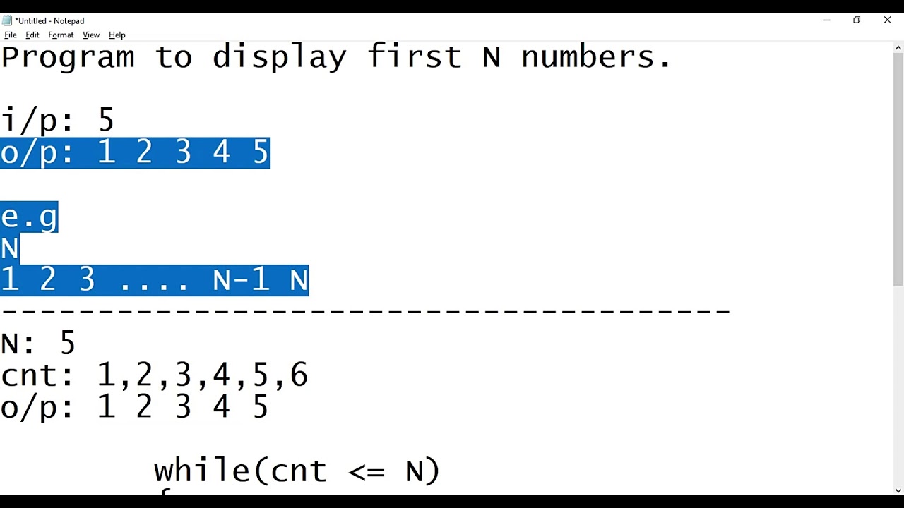 Display First N Natural Numbers Youtube
