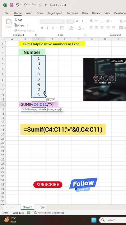 🔥 Excel Trick! Sum Only Positive Numbers with SUMIF Formula! 🚀 #ExcelTips - YouTube