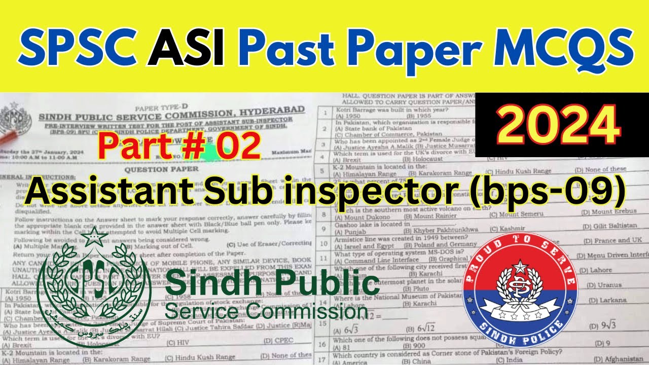 Assistant sub-inspector (bps-9) Past Paper MCQs 2024 | SPSC | ASI # ...