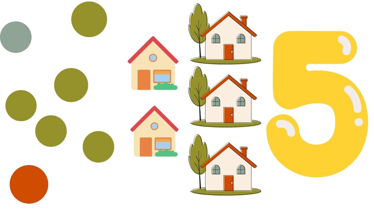 "Let's Draw and Paint Number 5 with 5 Colorful Houses! | Fun Learning ...