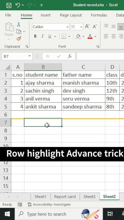 Row Highlight करने की Advanced Trick Excel Exceltricks Excelbyyogeshrathor Exceviral Youtube
