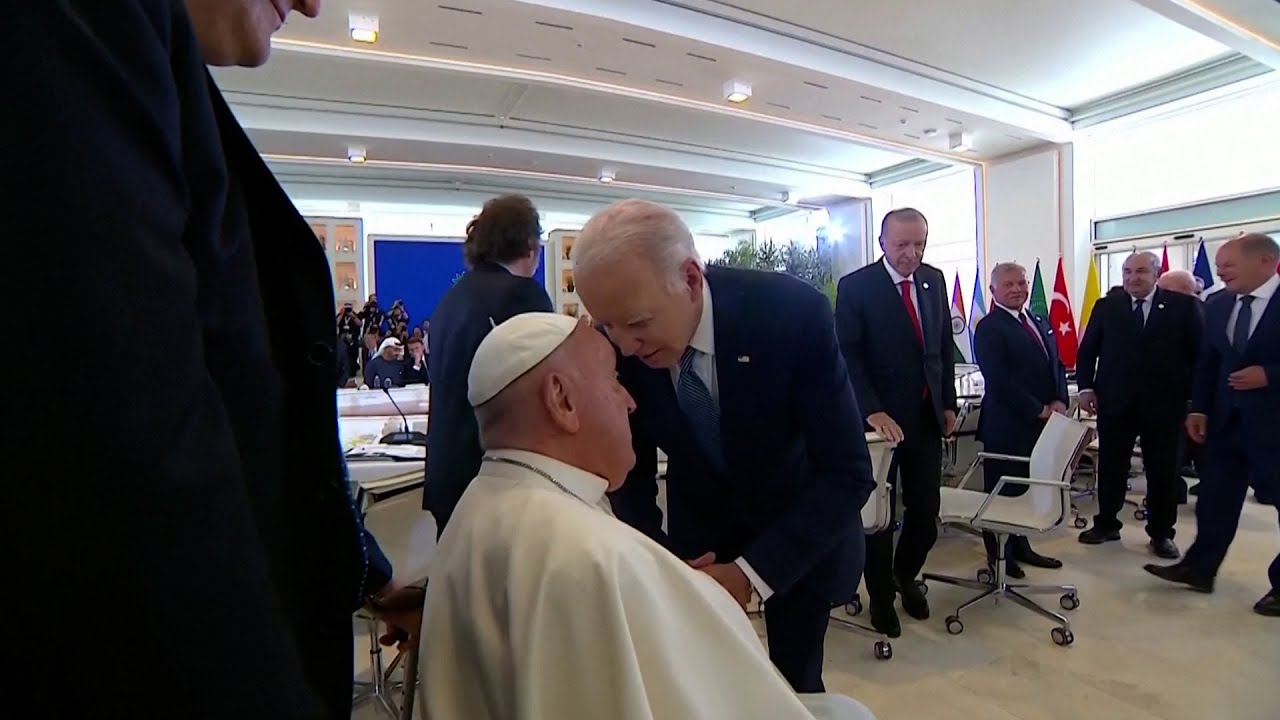 Pope greets Biden, Modi at G7 roundtable | VOA News - YouTube