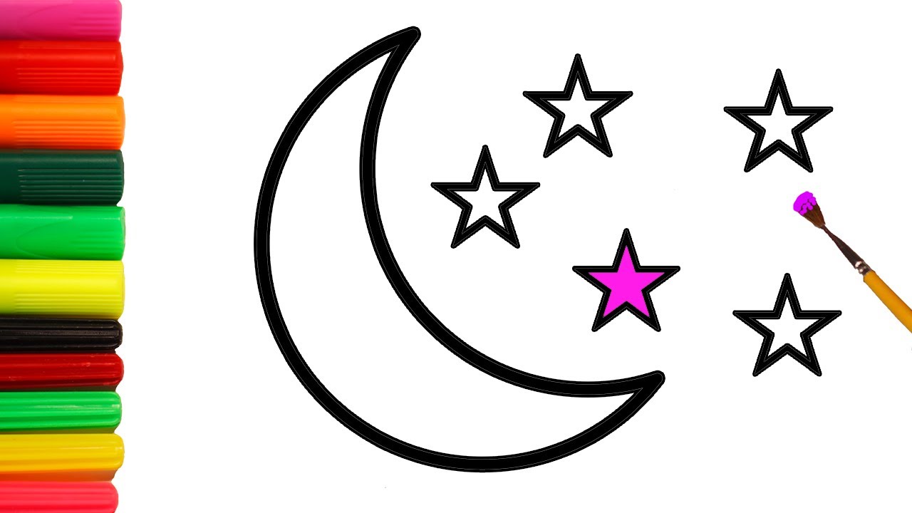 How to draw a month and color? Drawing a beautiful month is easy for ...
