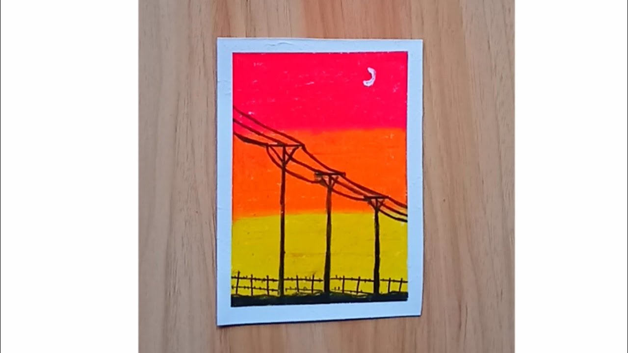 Oil Pastel Drawing - Tutorial mudah menggambar sunset dan Tiang Listrik ...