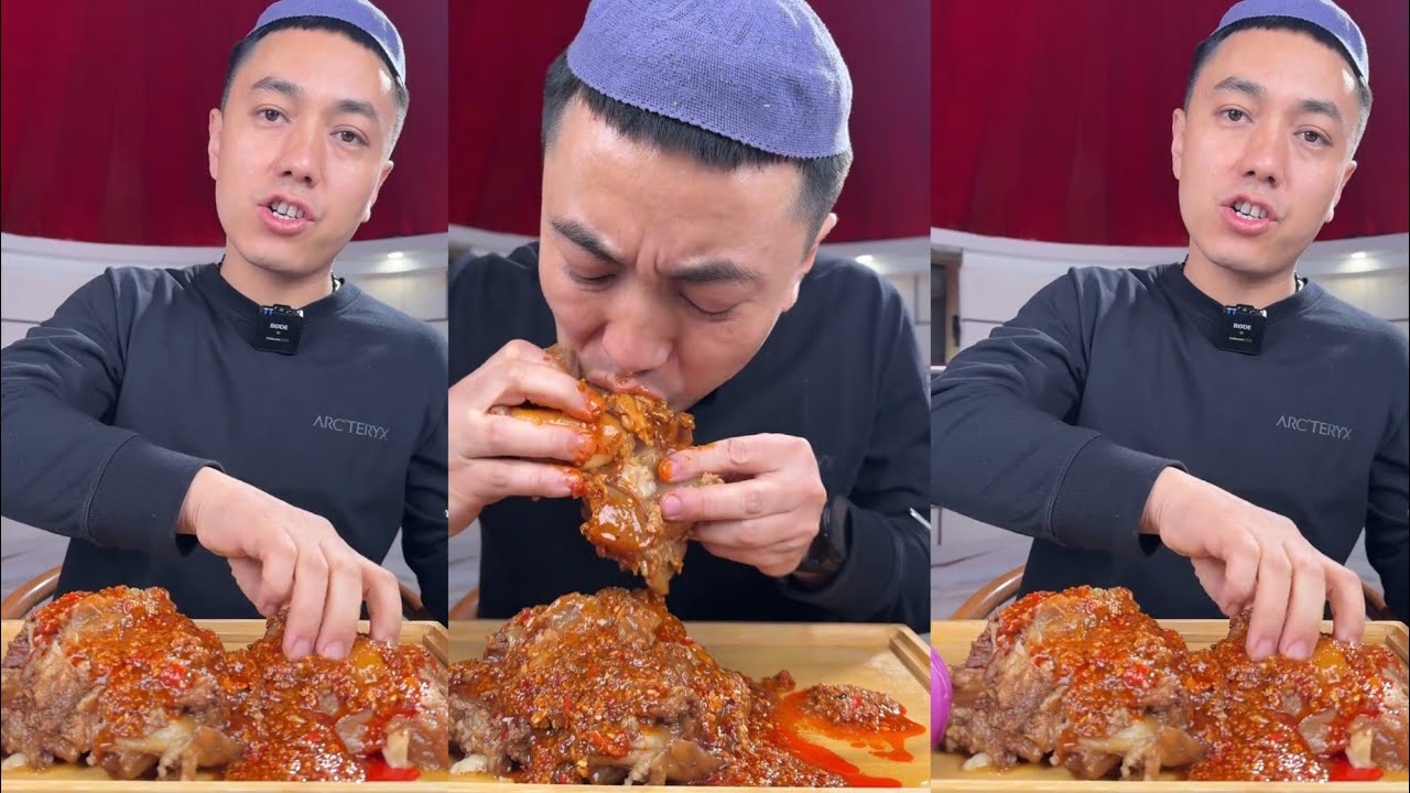 ASMR BEEF BONES WITH SPICY GARLIC SAUCE EATING - YouTube
