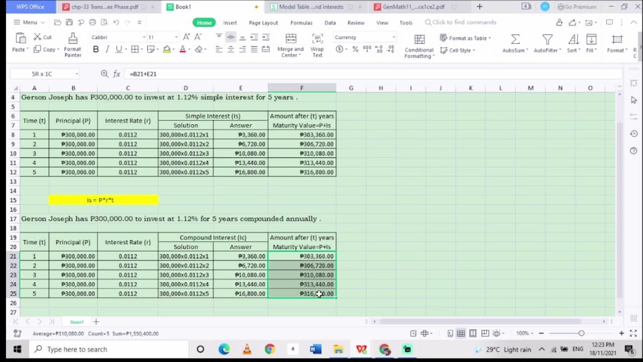 Simple and Compound Interest Model Table using Spreadsheets - YouTube