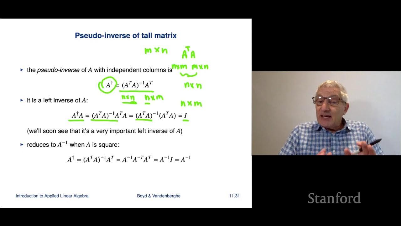 Stanford ENGR108: Introduction to Applied Linear Algebra | 2020 | Lecture 32 - VMLS pseudo ...