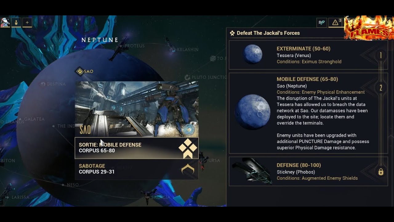 Warframe Sao (Neptune) Mission Mobile Defense level 65-80 - YouTube