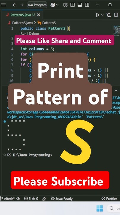 How to Print Character 'S' in Java | #shorts #java #coding #codingshorts #shortsvideo #viralcode ...