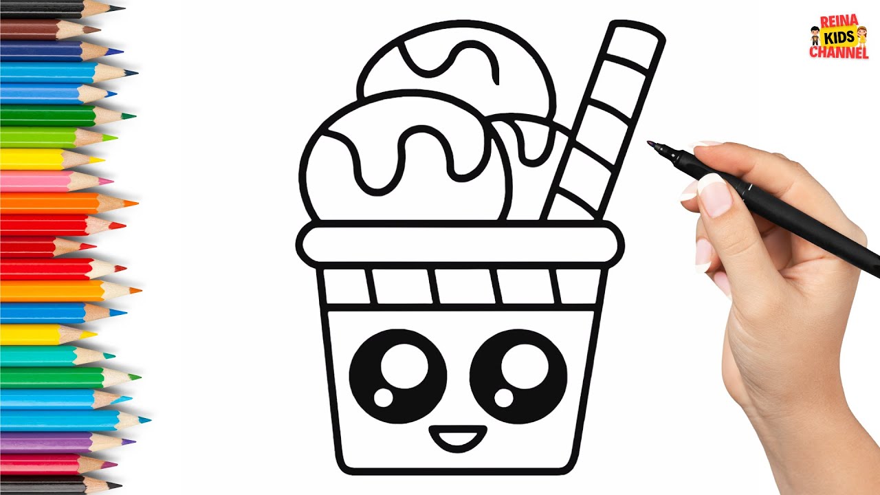 HOW TO DRAW A CUTE ICE CREAM l CARA MENGGAMBAR ICE CREAM LUCU - YouTube