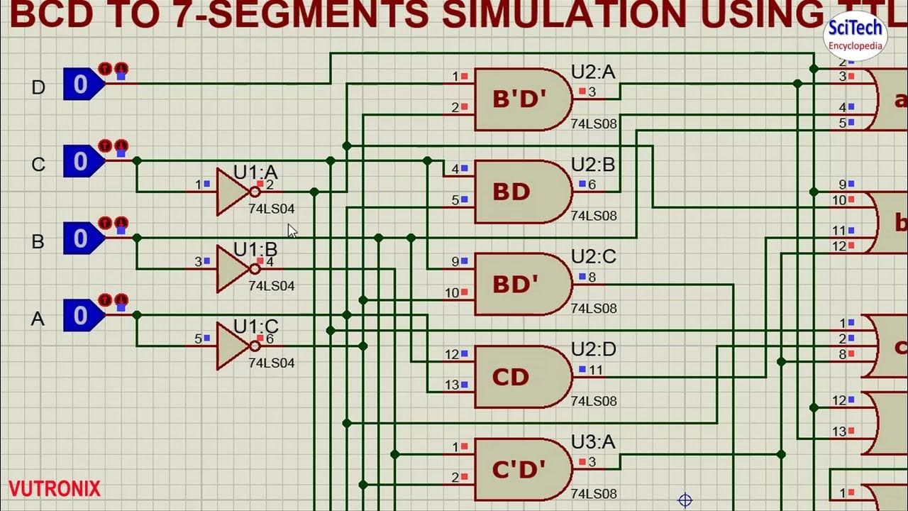 [STE] BCD to 7-Segment simulation using TTL & CMOS logic gates - YouTube