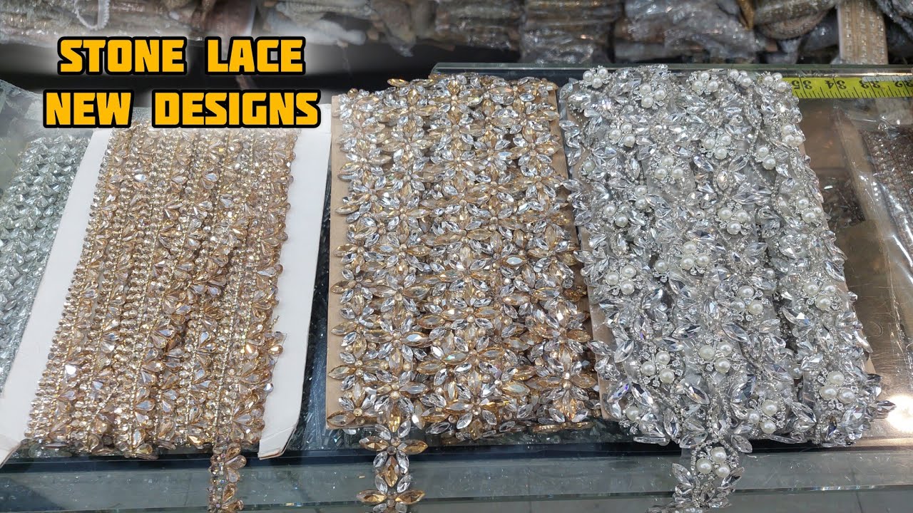 New Designs Stone Laces | Broad And Narrow Stone Laces | Pakistani Lace ...