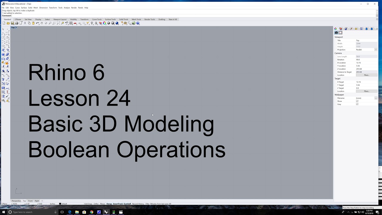 Rhino 6 Lesson 24 Basic 3D Modeling Boolean Union Boolean Difference ...