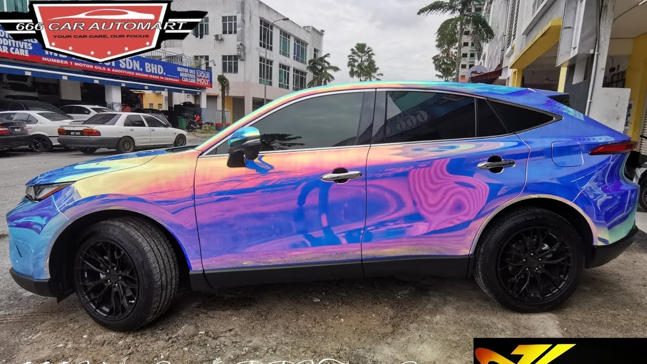 New Toyota Harrier Chrome rainbow blue wrapping holographic chrome wrap ...