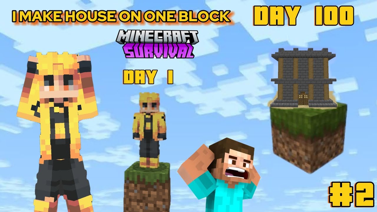I SURVIVE ONE BLOCK 100 DAYS. PART 2. MINECRAFT PE 1.21. I MADE HOUSE ...