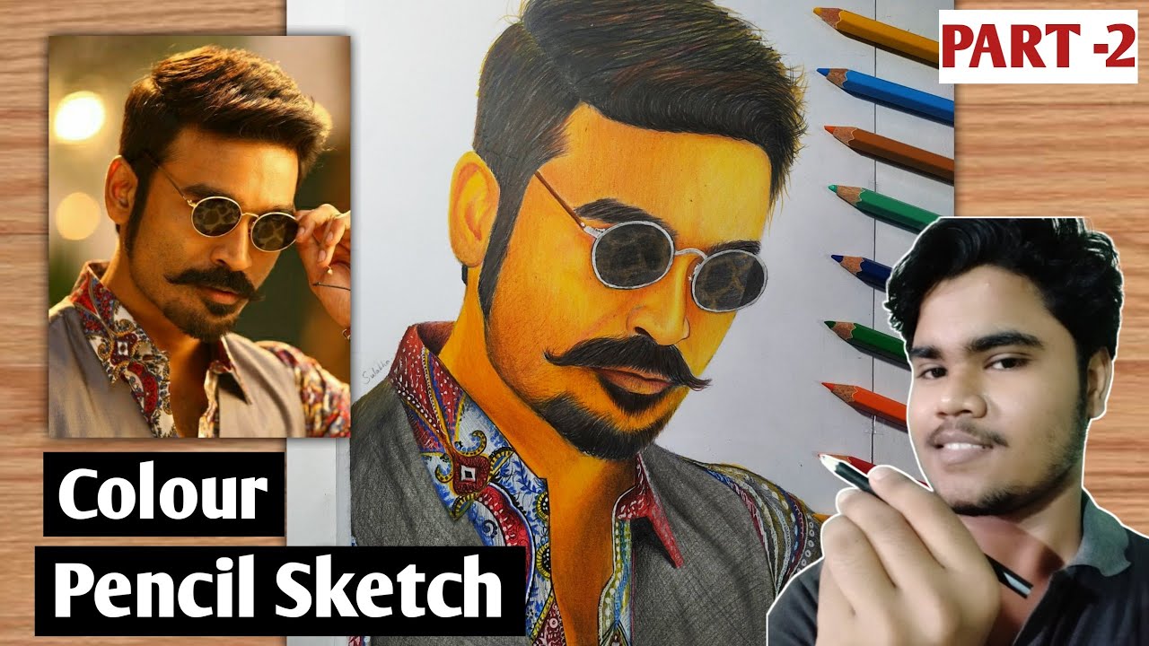 Dhanush Colour pencil sketch 🔥How to draw Tamil Actor Dhanush Sketch ll ...