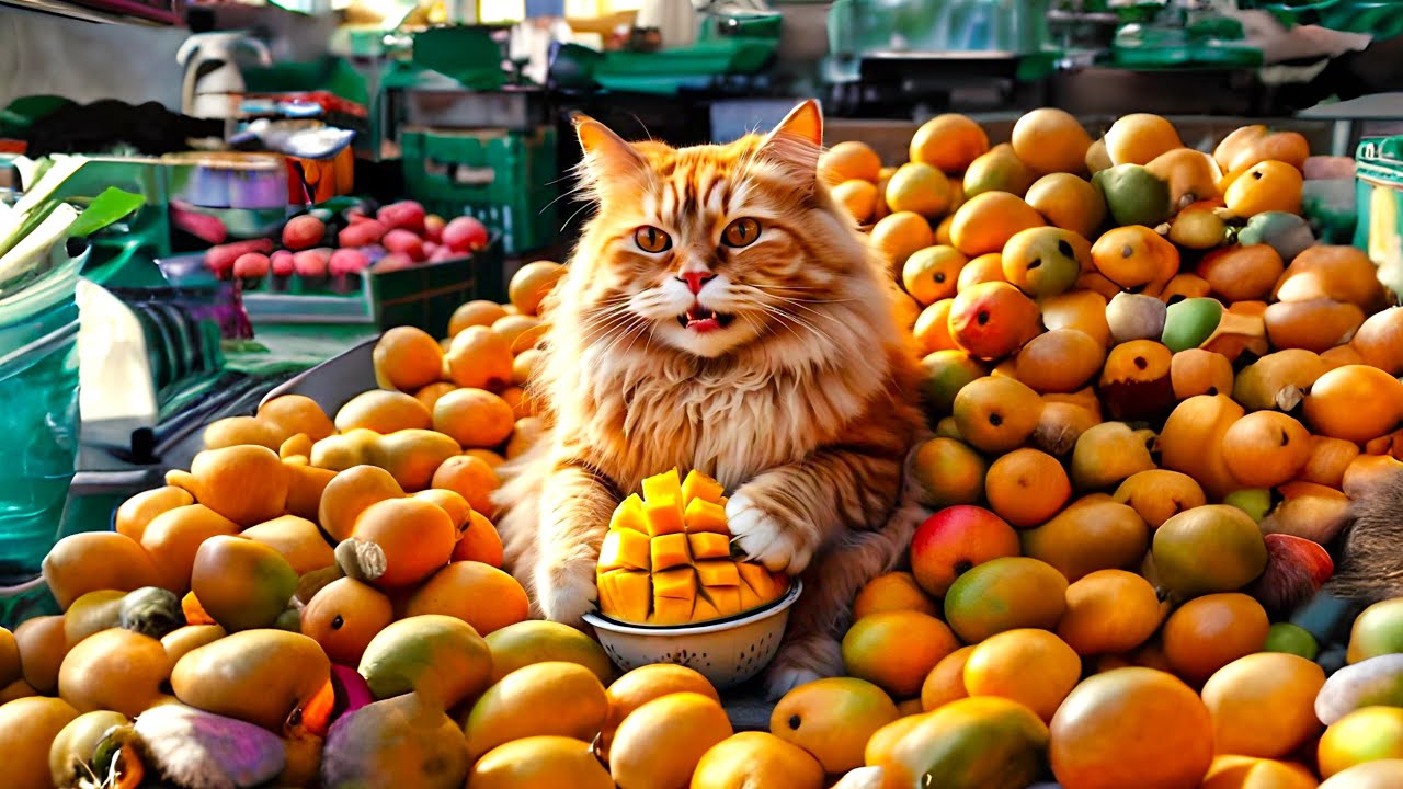 🍋🐱 Giant Cat's Mango Adventure: From Feast to Friendship 🥭🌳 #cat #ai # ...