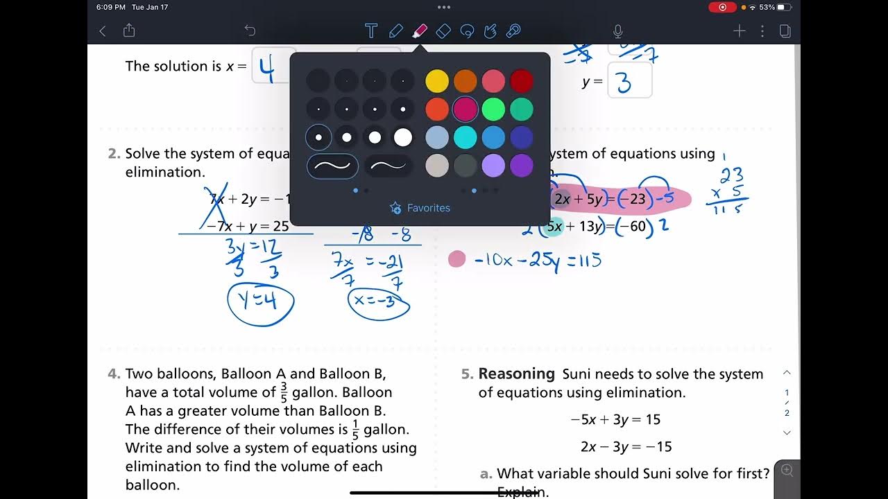5-4 Solving Systems of equations by Elimination SAVVAS - YouTube