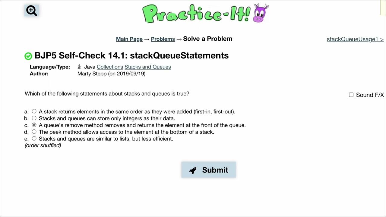 Java Practice It | Self-Check 14.1: stackQueueStatements | Collections, mystery, Stacks and ...