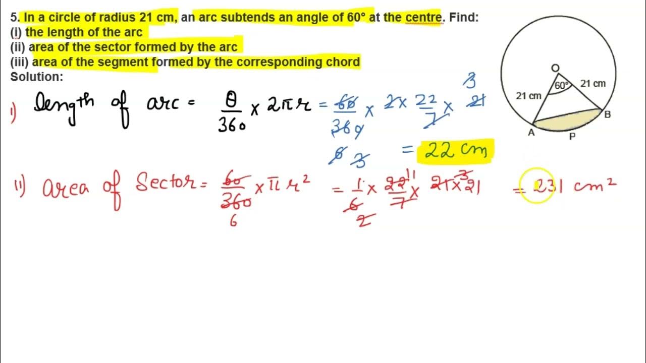 In a circle of radius 21 cm, an arc subtends an angle of 60° at the centre. Find:(i) the length ...
