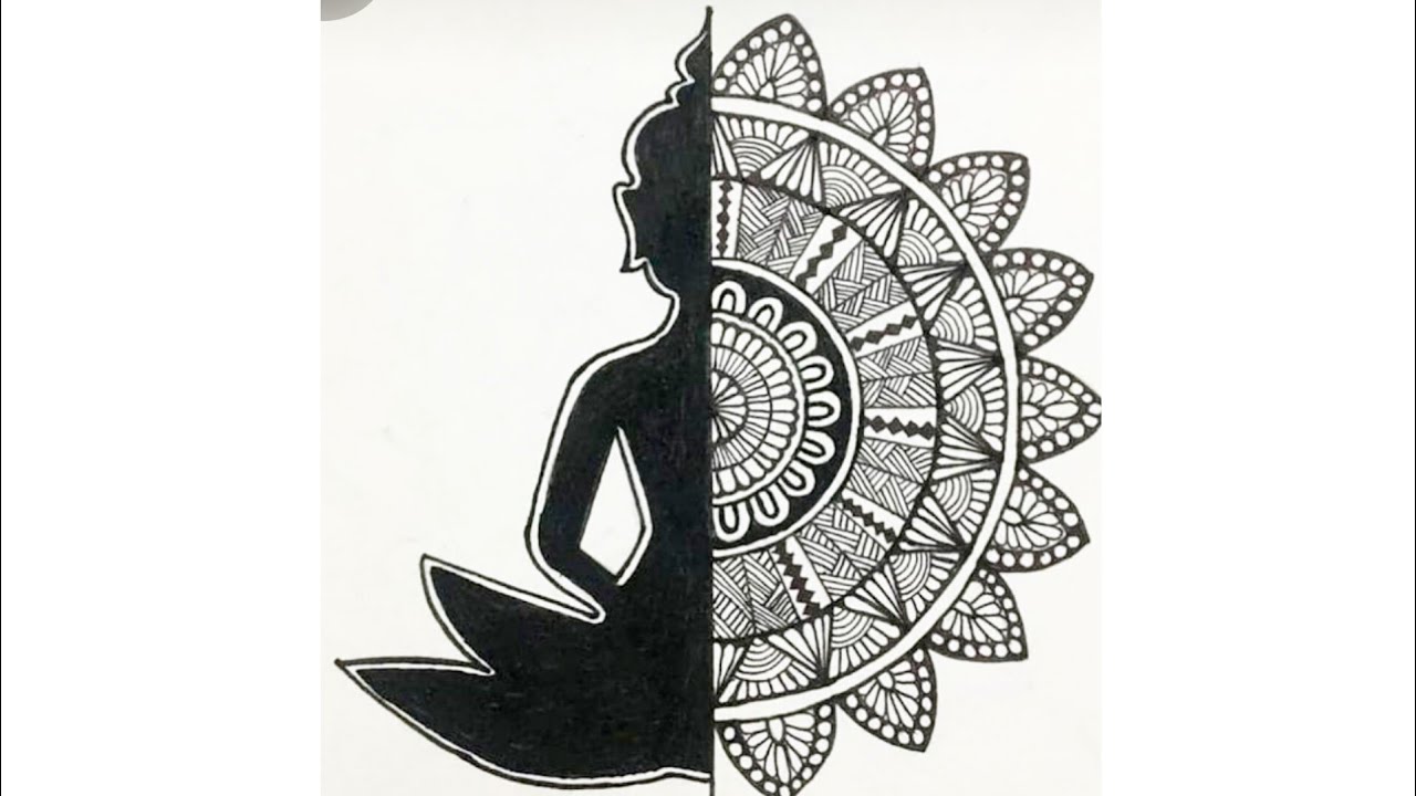 How to draw Mandala art of Lord Buddha | Buddha Purnima | Doodle art ...