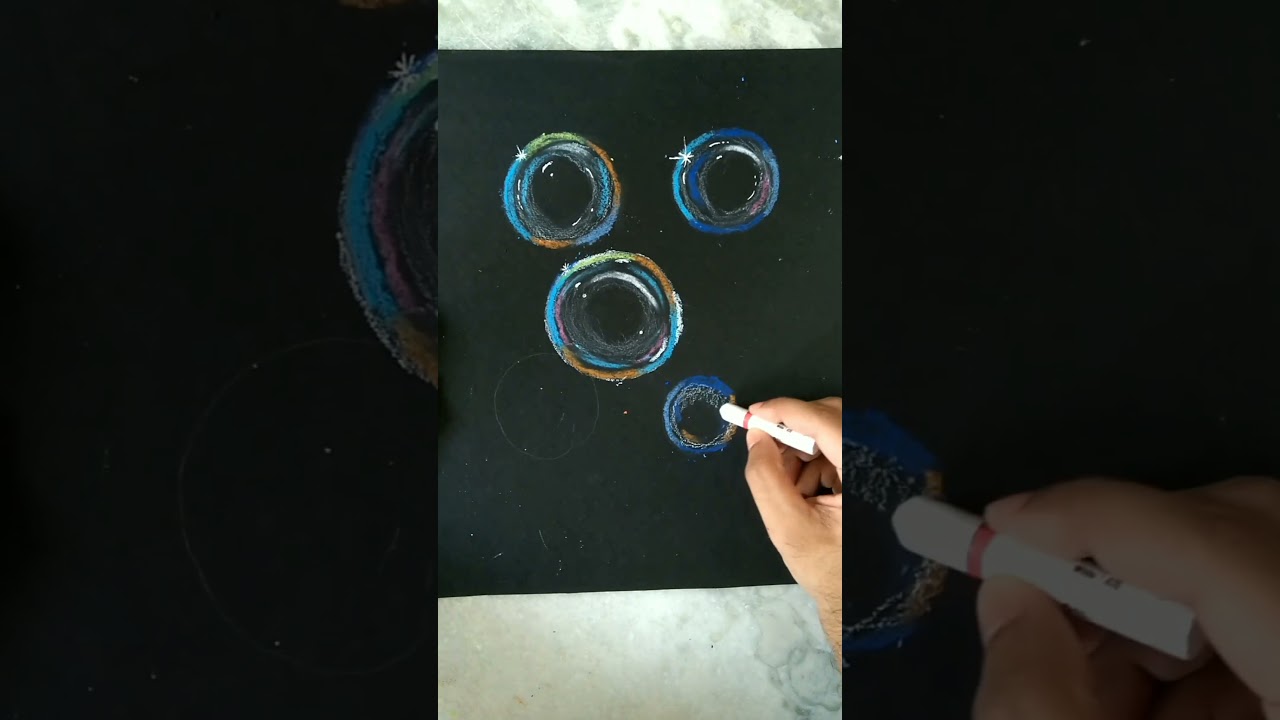 How To Draw Bubbles by Oil Pastels on Black Paper। Easy step by step ...