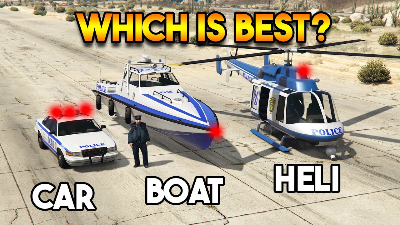 GTA 5 : COP CAR VS COP BOAT VS COP HELICOPTER (GTA 4 LCPD EDITION) - YouTube