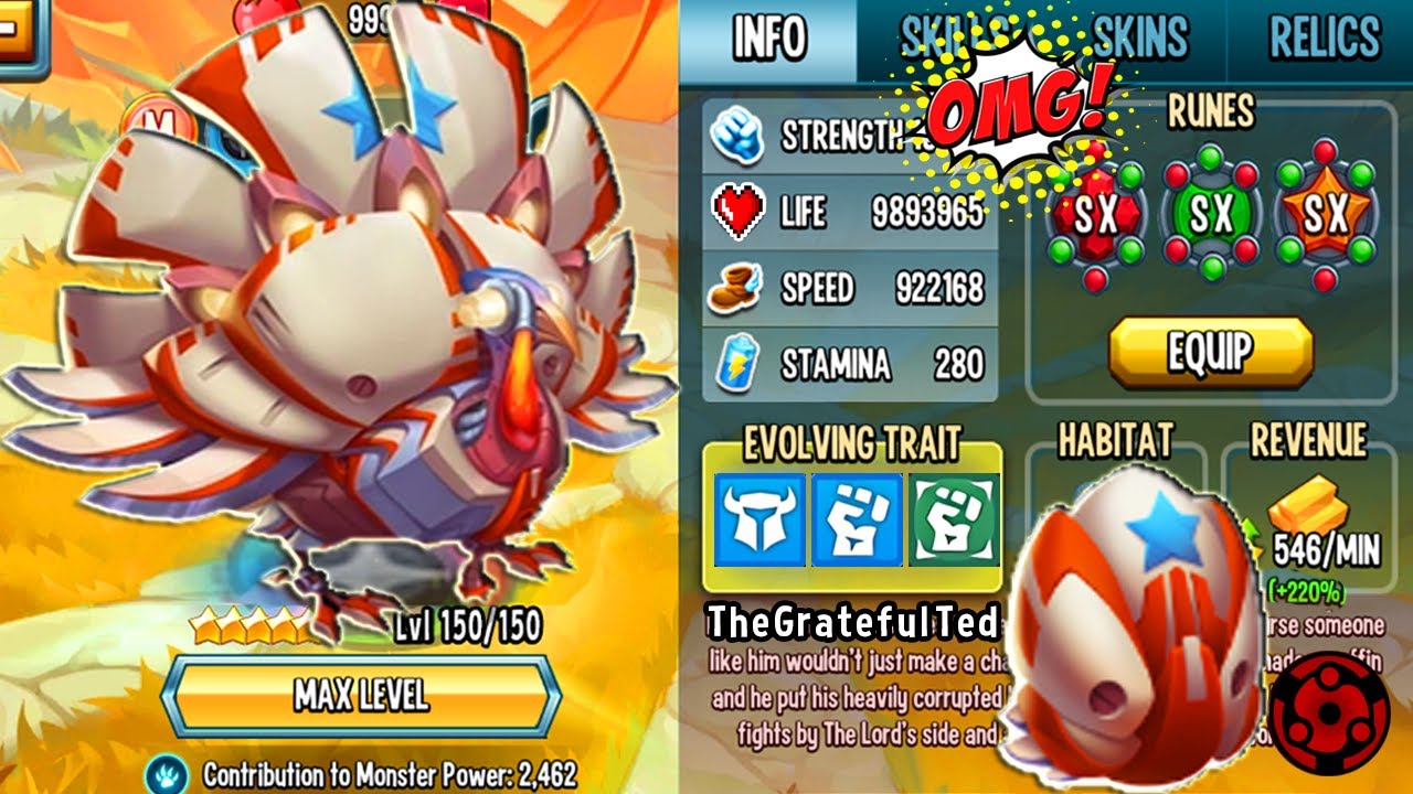 Monster Legends GRATEFUL TED level 150 free Review Skills Preston Dvice ...