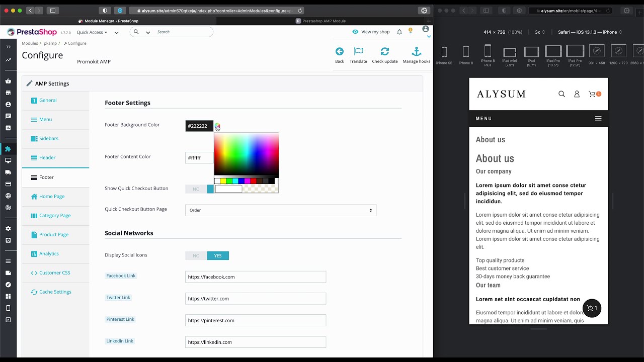 Prestashop AMP module Footer settings - YouTube