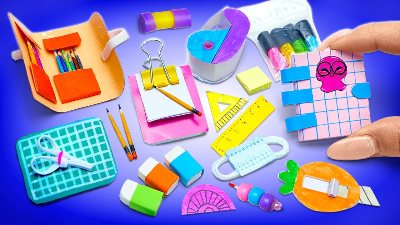 17 DIY MINIATURE SCHOOL SUPPLIES || FUN & EASY CRAFT - YouTube