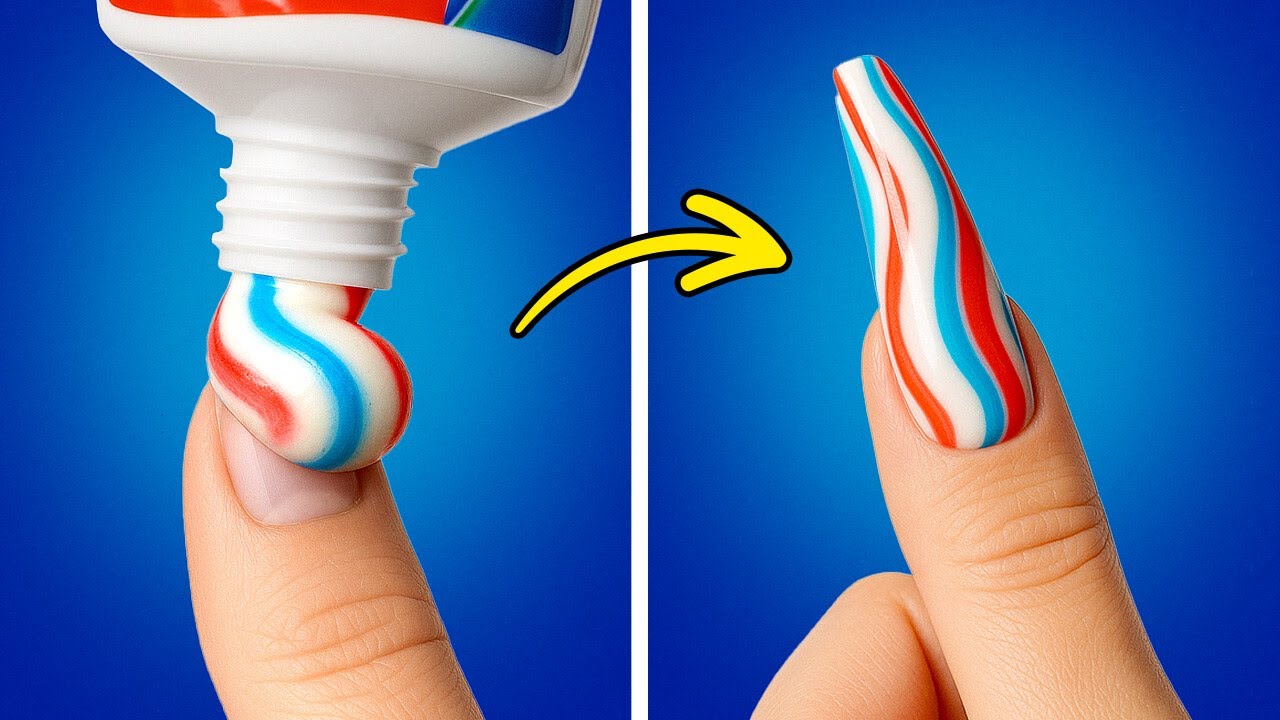 🪥 TOOTHPASTE NAIL DESIGN?! Try These Crazy Nail Art Hacks at Home 💅 ...