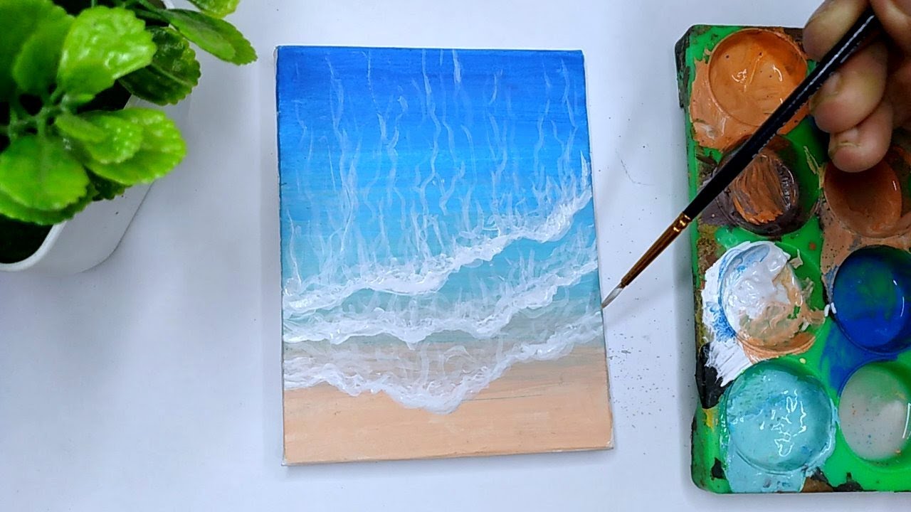 Melukis Ombak Tepi Pantai || Mini Canvas Painting - YouTube