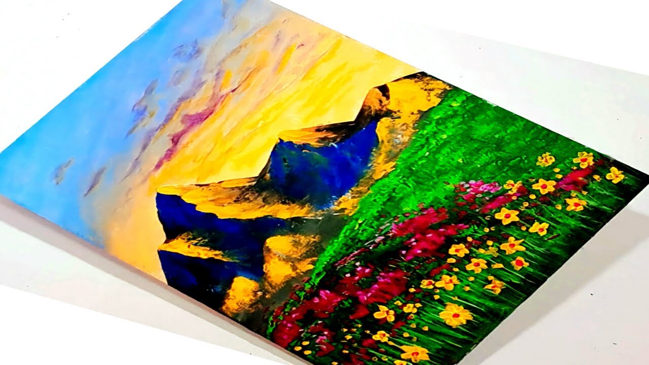Golden Mountain in the Spring Sunset Painting || Sunset Landscape ...