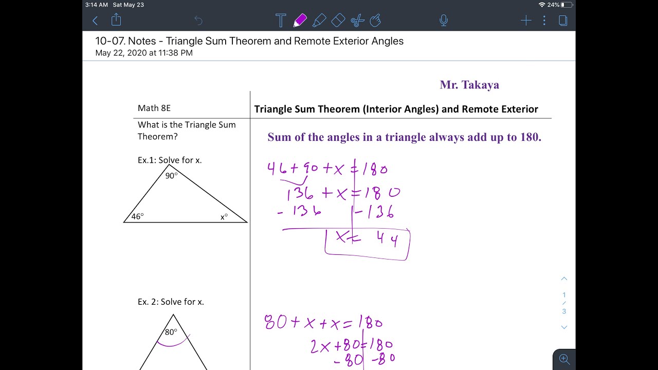10-07. Notes - Triangle Sum and Exterior Angle Thm - YouTube
