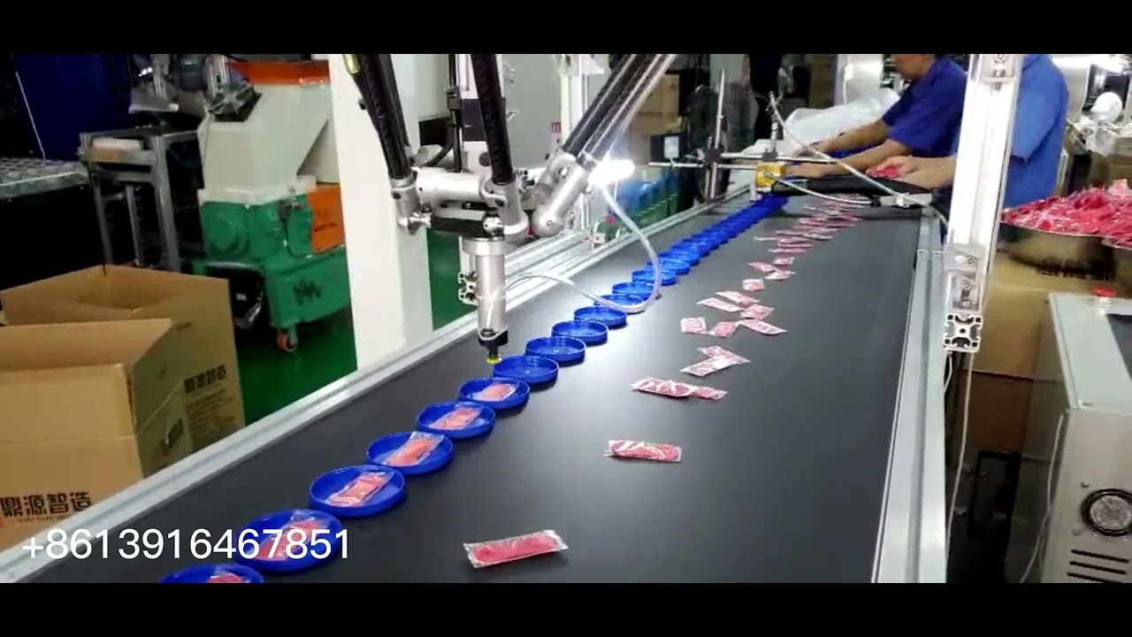 Delta robot spider arm sorting machine for spoon - YouTube